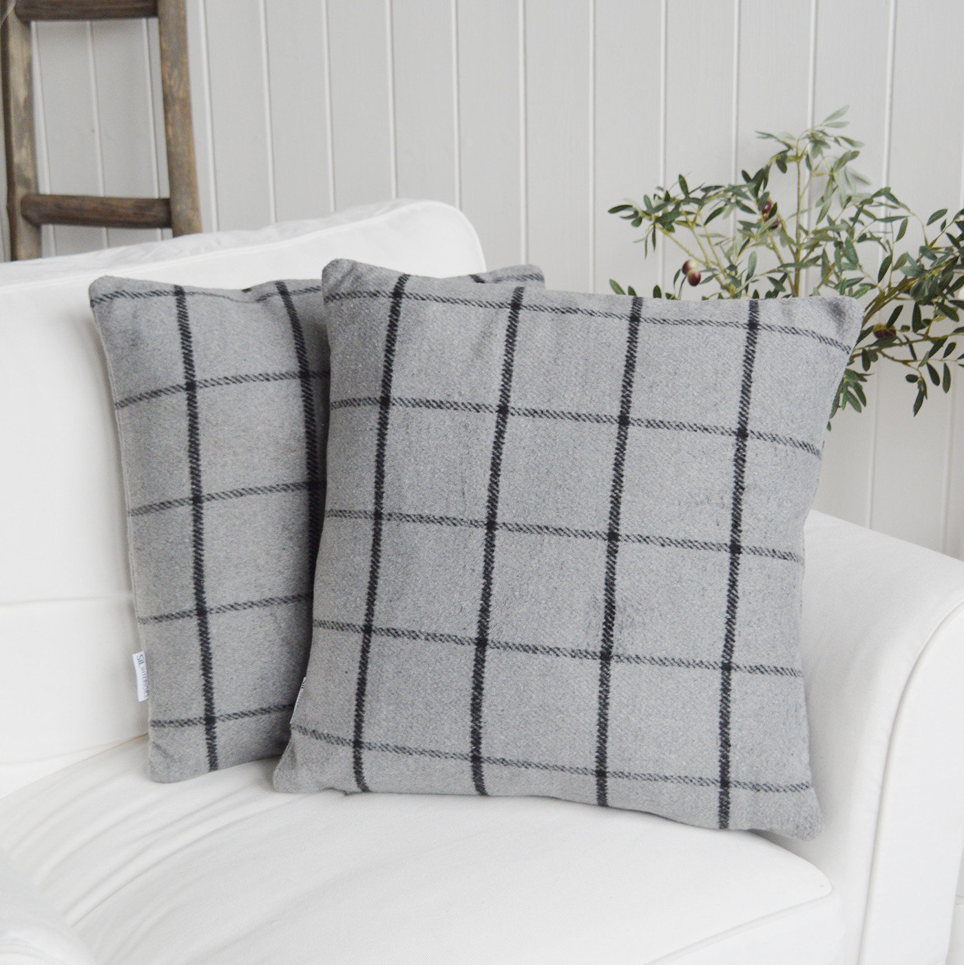 Hampshire taupe and black check cushions