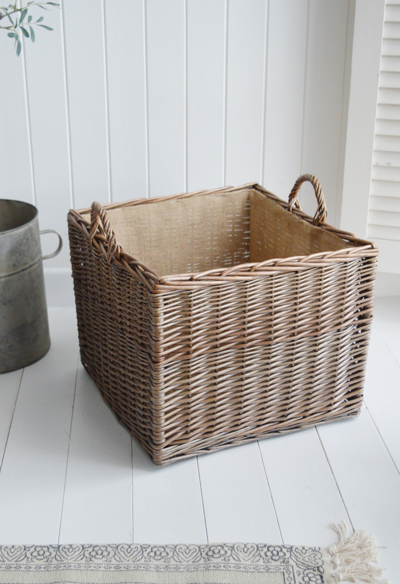 Large Lined Square Log Basket