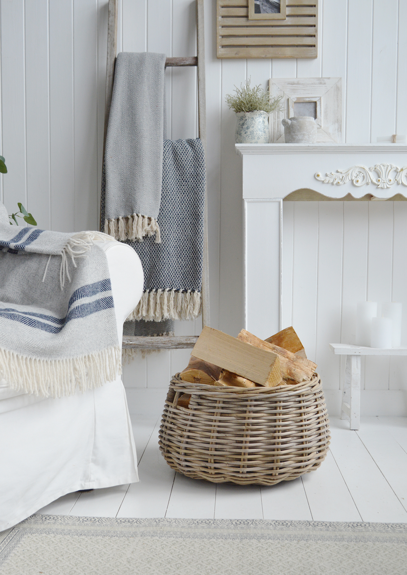 Casco Bay Grey basketware Willow small log basket from The White Lighthouse
