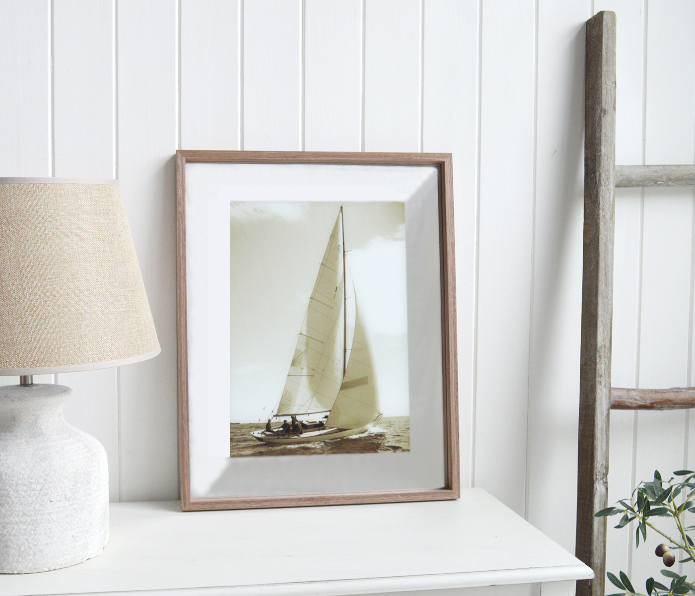 New England Coastal Wall Art - Yacht and Mirror Frame