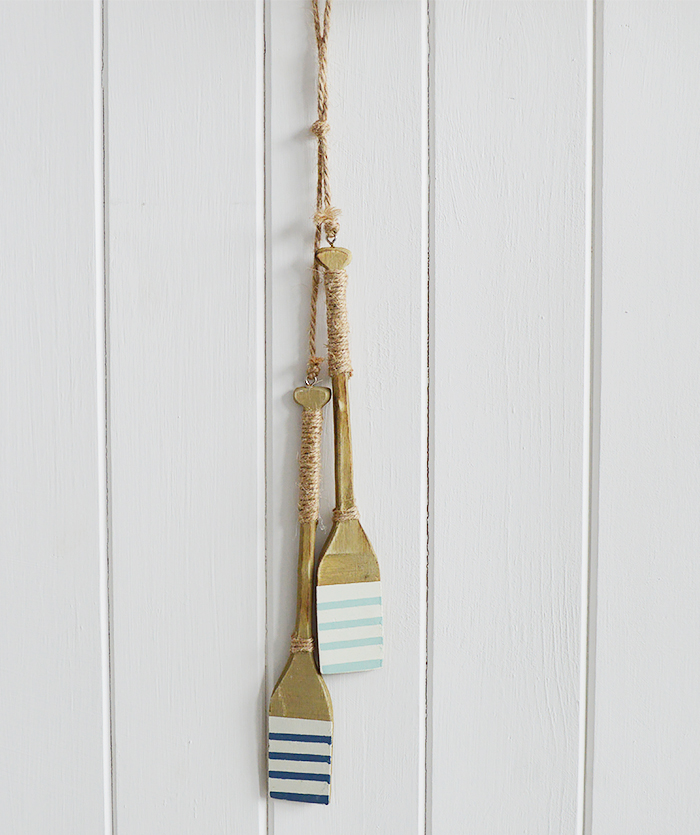 Hanging Small decorative wooden oars - Nautical Coastal Home Accessories