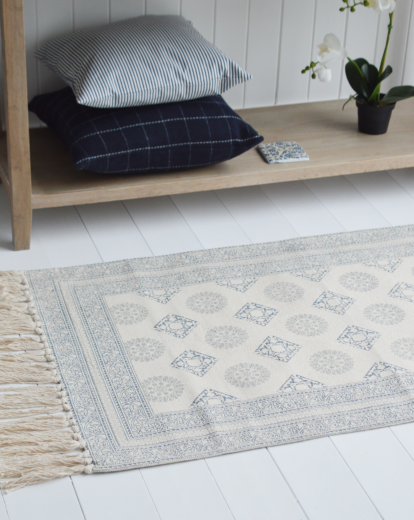 Hamptons Rug Floor Navy Grey Linen New England Coastal, Country and ...