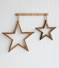 Set of 3 decorative hanging wooden stars