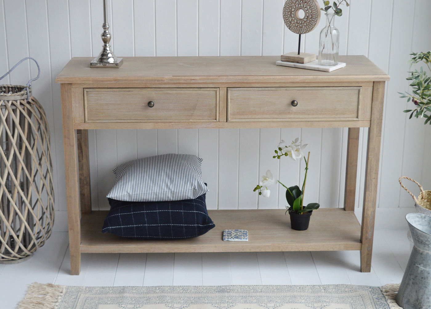 Berkshire Natural Console Table with shelf and drawers