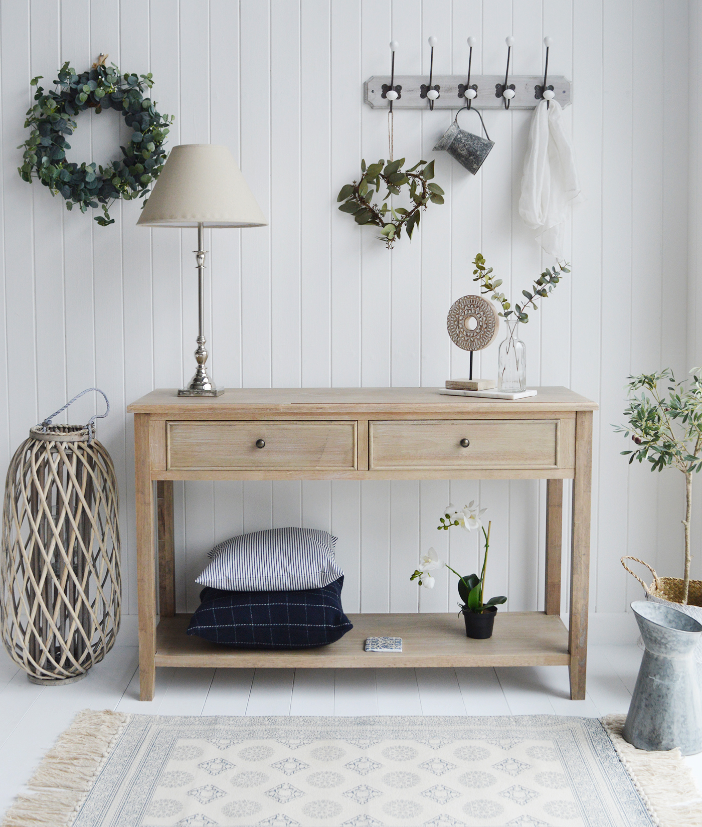 Berkshire Natural Console Table with shelf and drawers