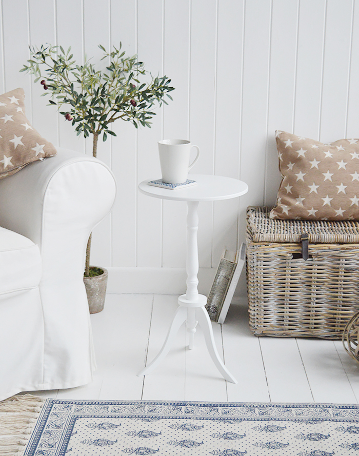 Harvard White Small Round Pedestal Table. White Furniture