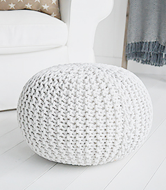 Camden white knitted Footstool - The White Lighthouse Furniture