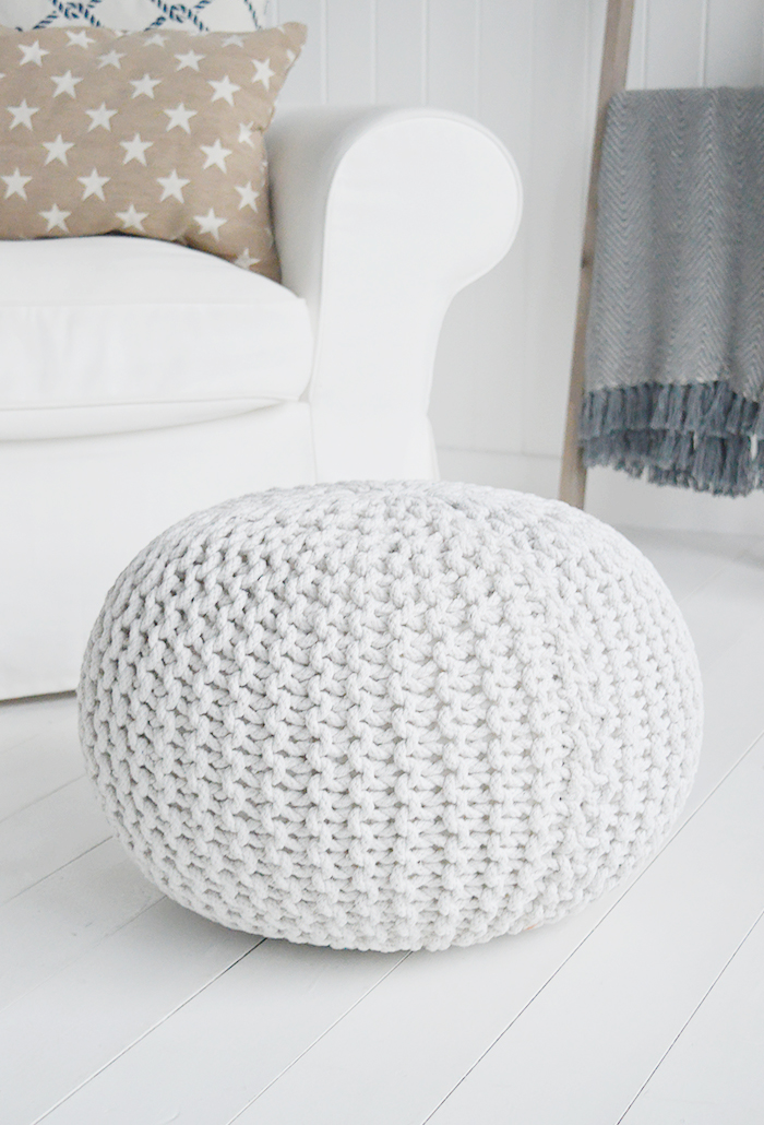 Camden white knitted Footstool - The White Lighthouse Furniture