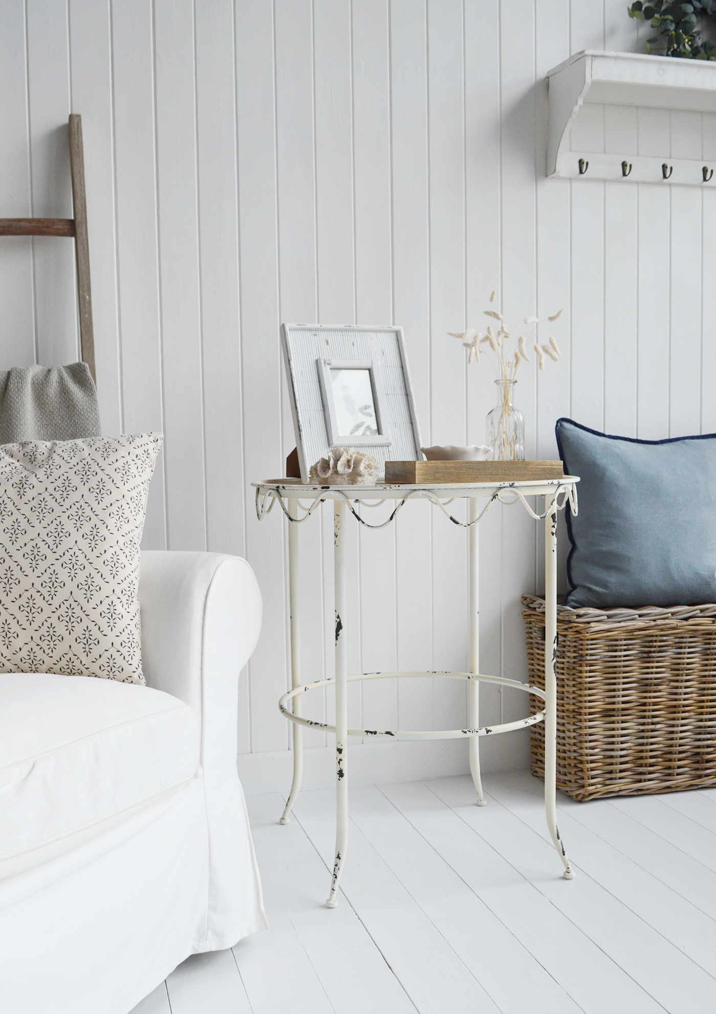 New Haven Small Antique White side Table. New England Country Coastal ...