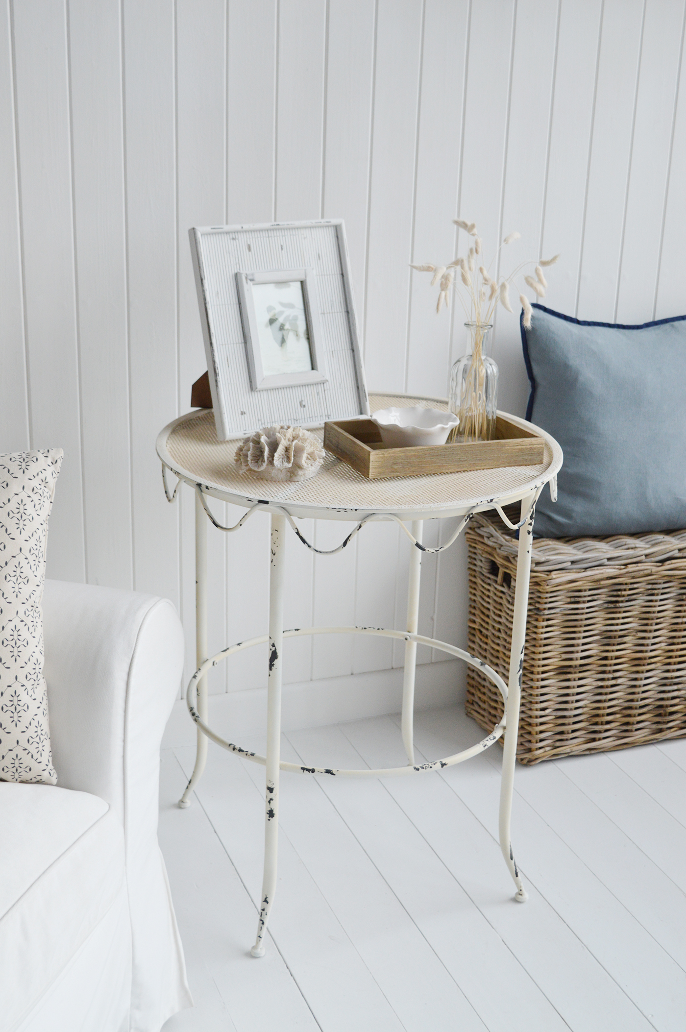 New Haven Small Antique White side Table. New England Country Coastal ...